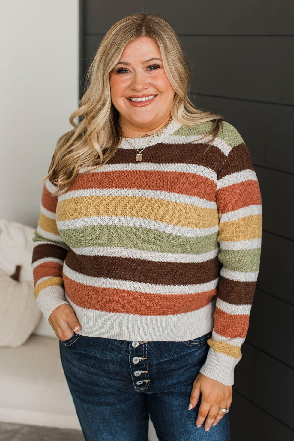 Clearly Charming Striped Knit Sweater- Oatmeal & Brown – The Pulse Boutique