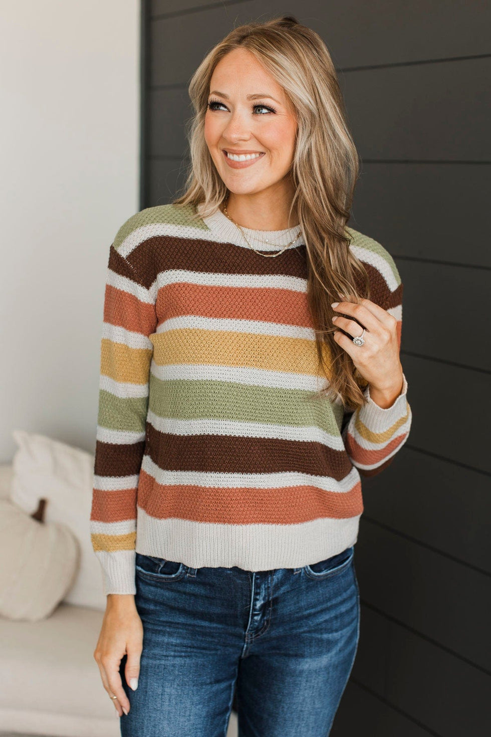 Clearly Charming Striped Knit Sweater- Oatmeal & Brown – The Pulse Boutique