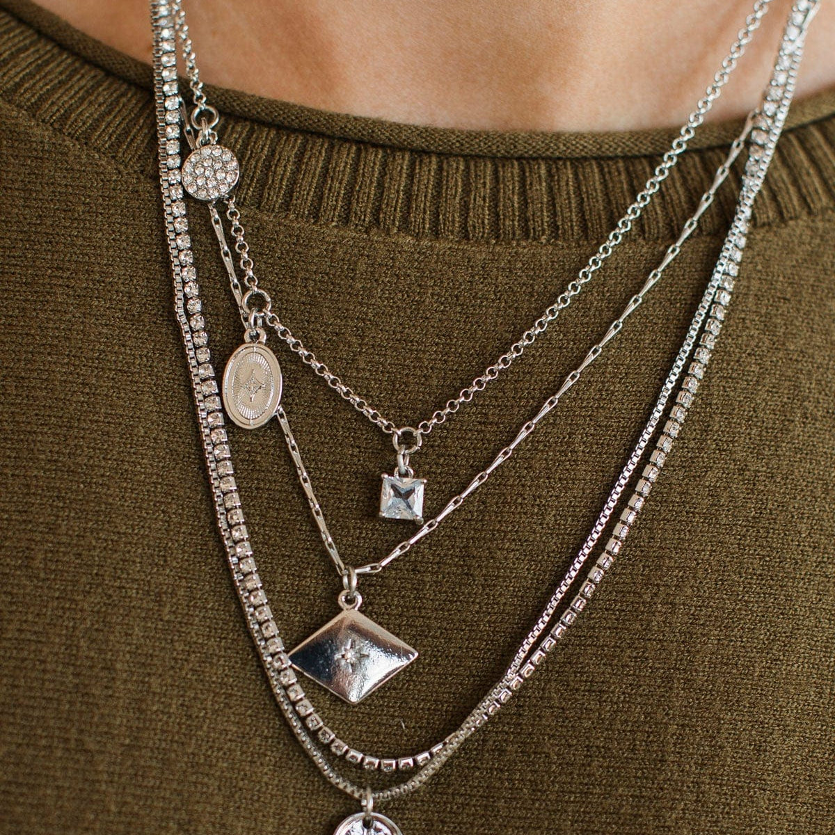 At Last Tiered Charm Necklace- Silver – The Pulse Boutique