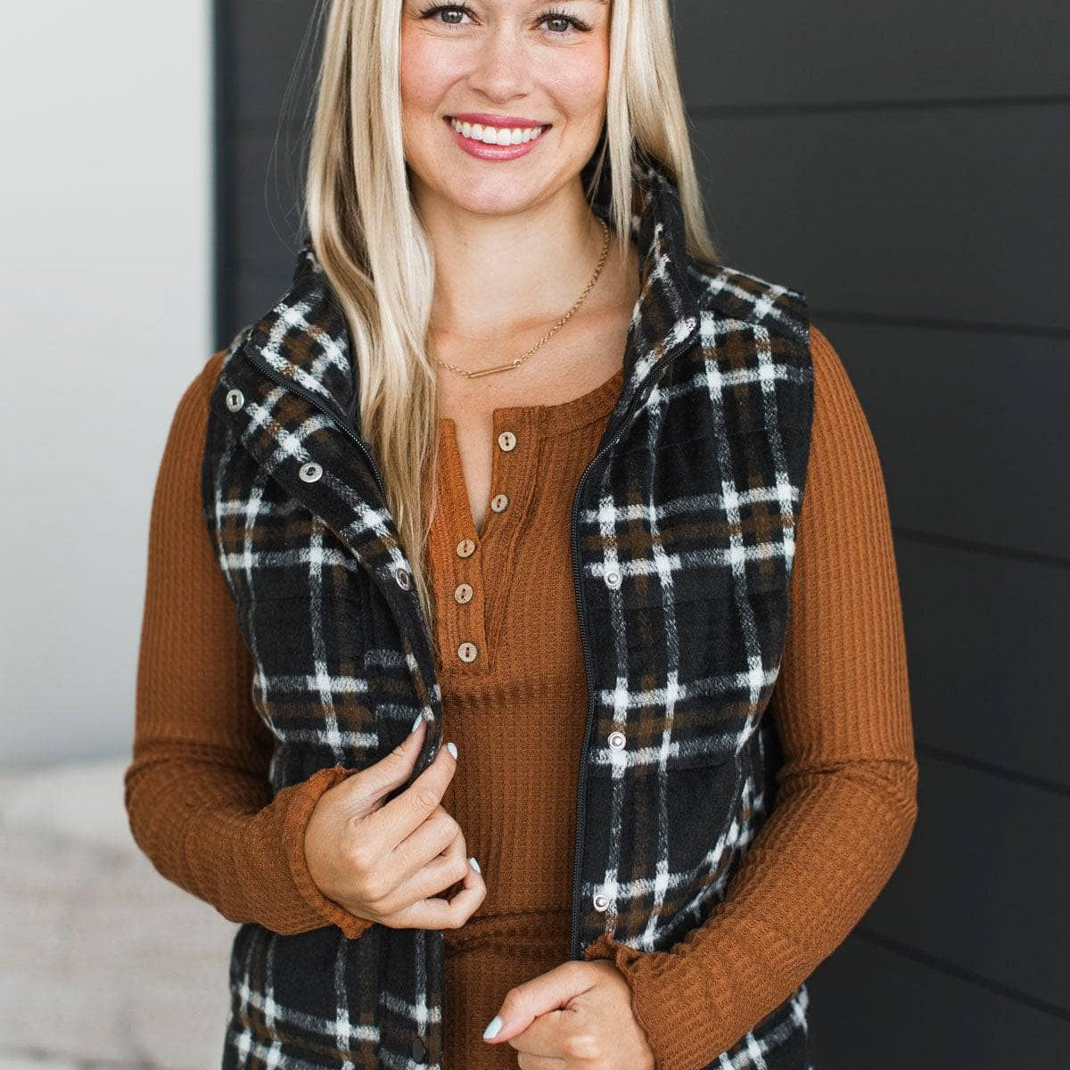 For You Always Plaid Puffer Vest- Black & Rust – The Pulse Boutique