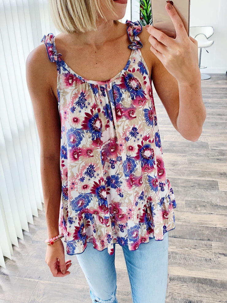 Just Beautiful Floral Tank Top- Ivory & Mauve Multi Color – The Pulse ...