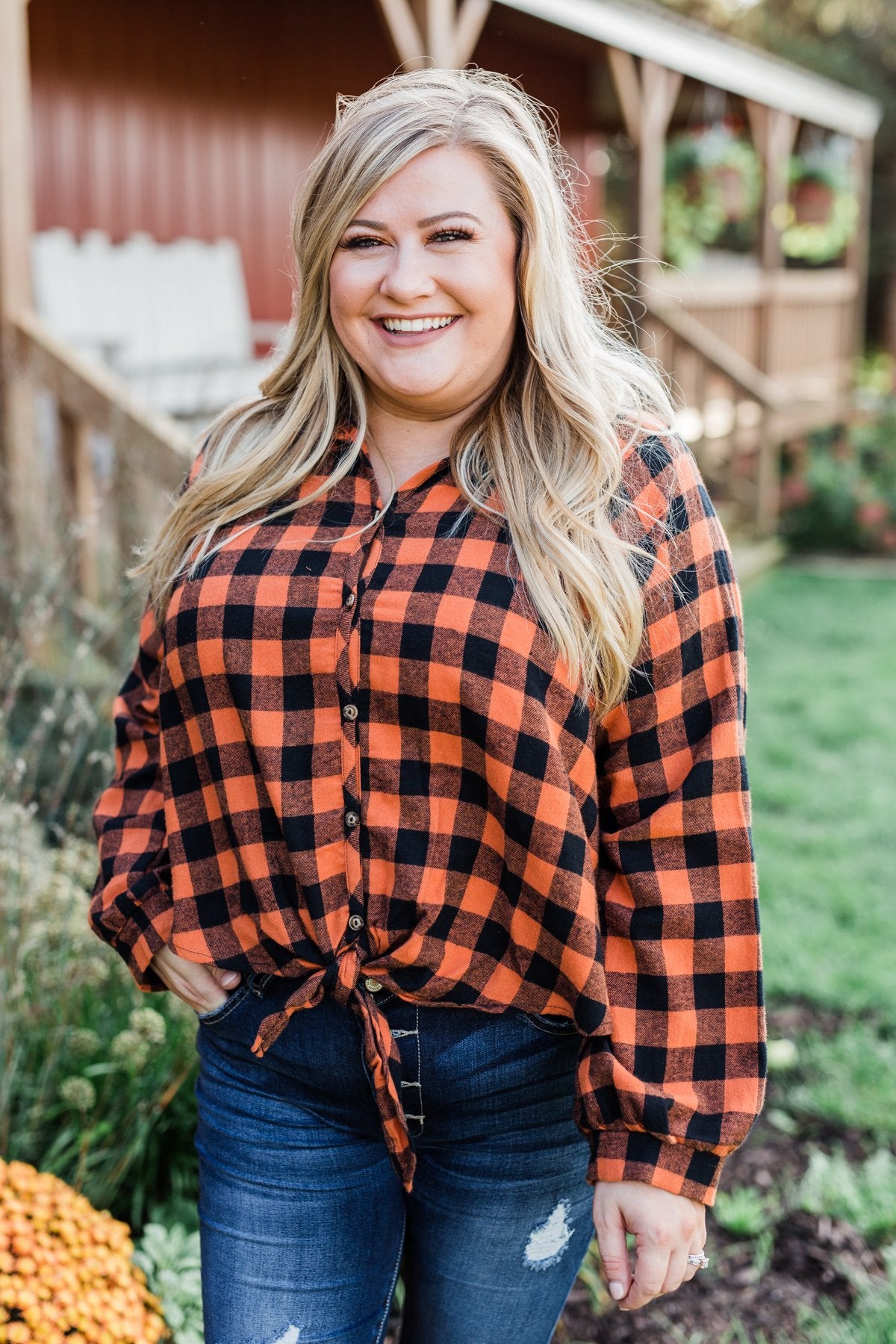 Orange And Black Plaid Shirt