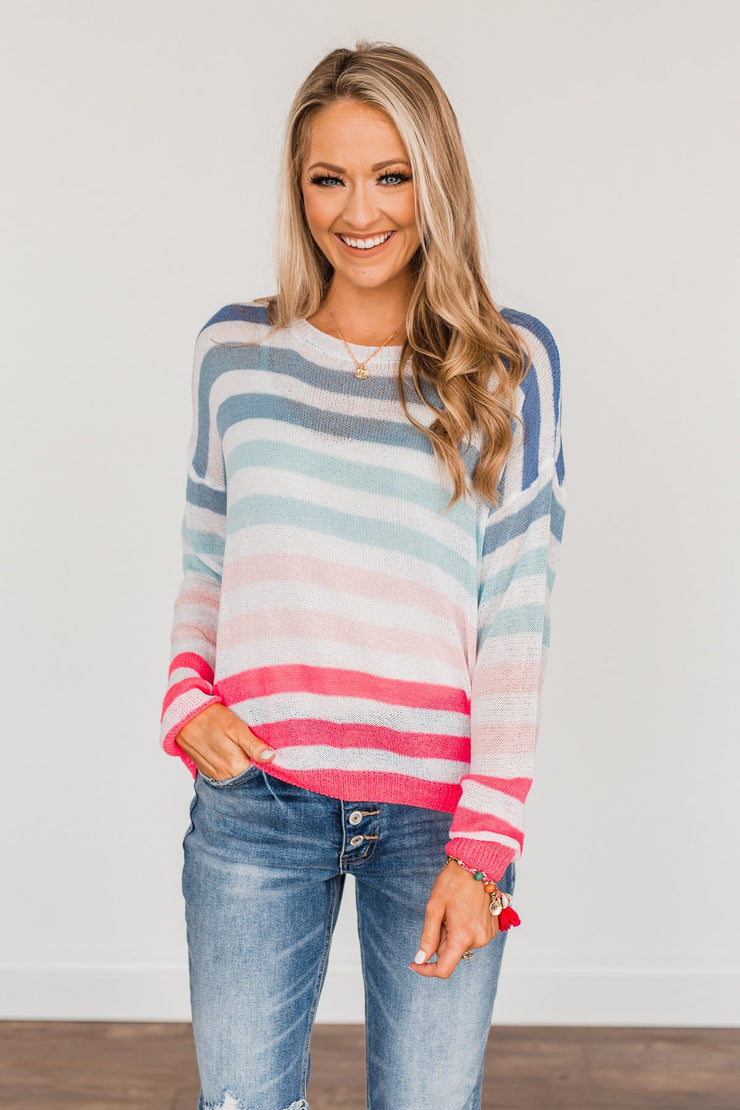 Blessed Days Striped Knit Top- Shades of Pink & Blue – The Pulse Boutique