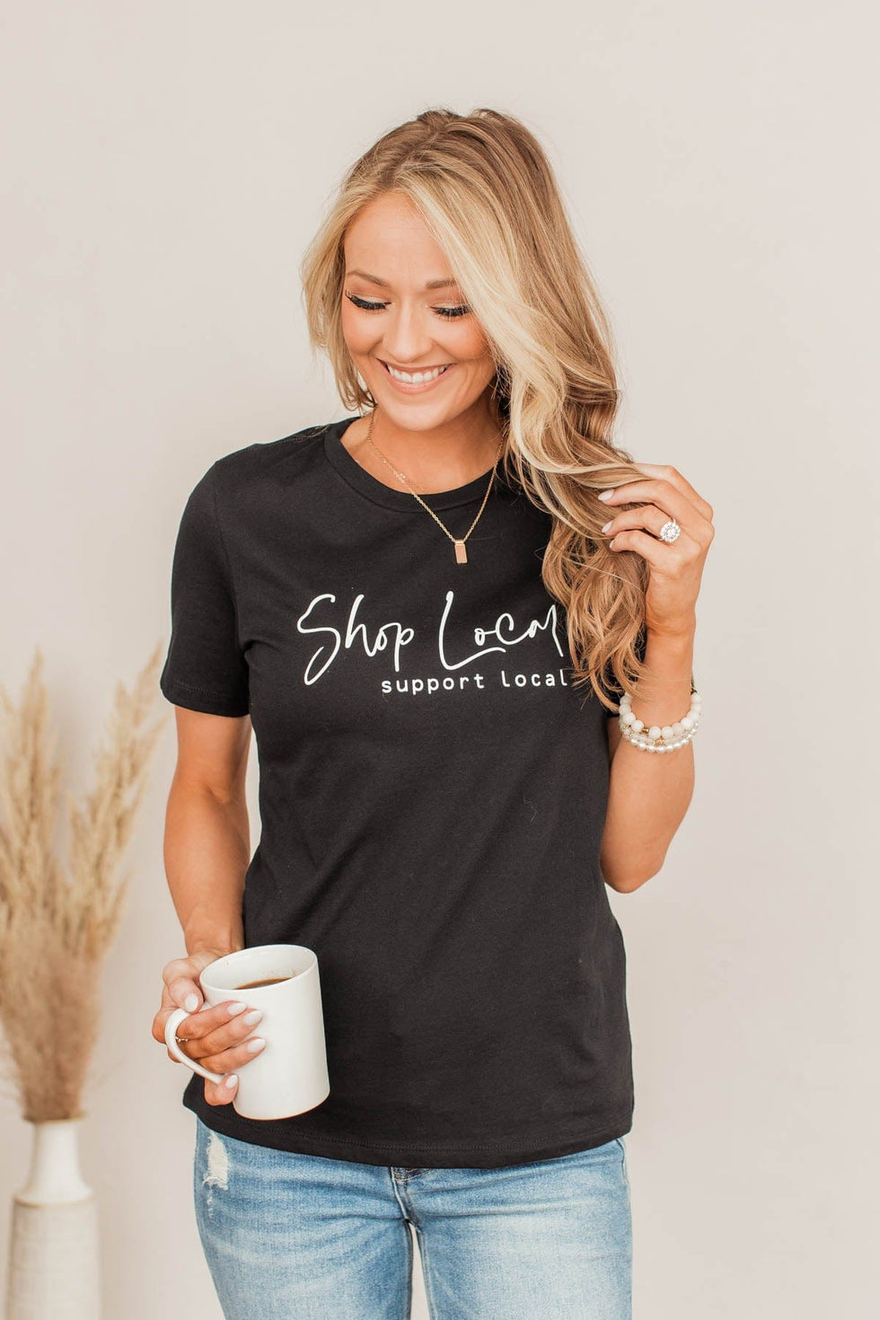 "Shop Local, Support Local" Graphic Tee- Black – The Pulse Boutique