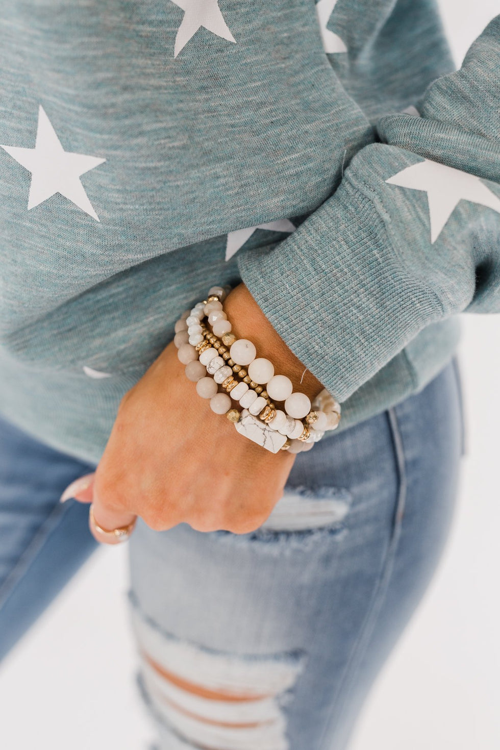 Marble Beaded Bracelet Set- Ivory & Gold – The Pulse Boutique