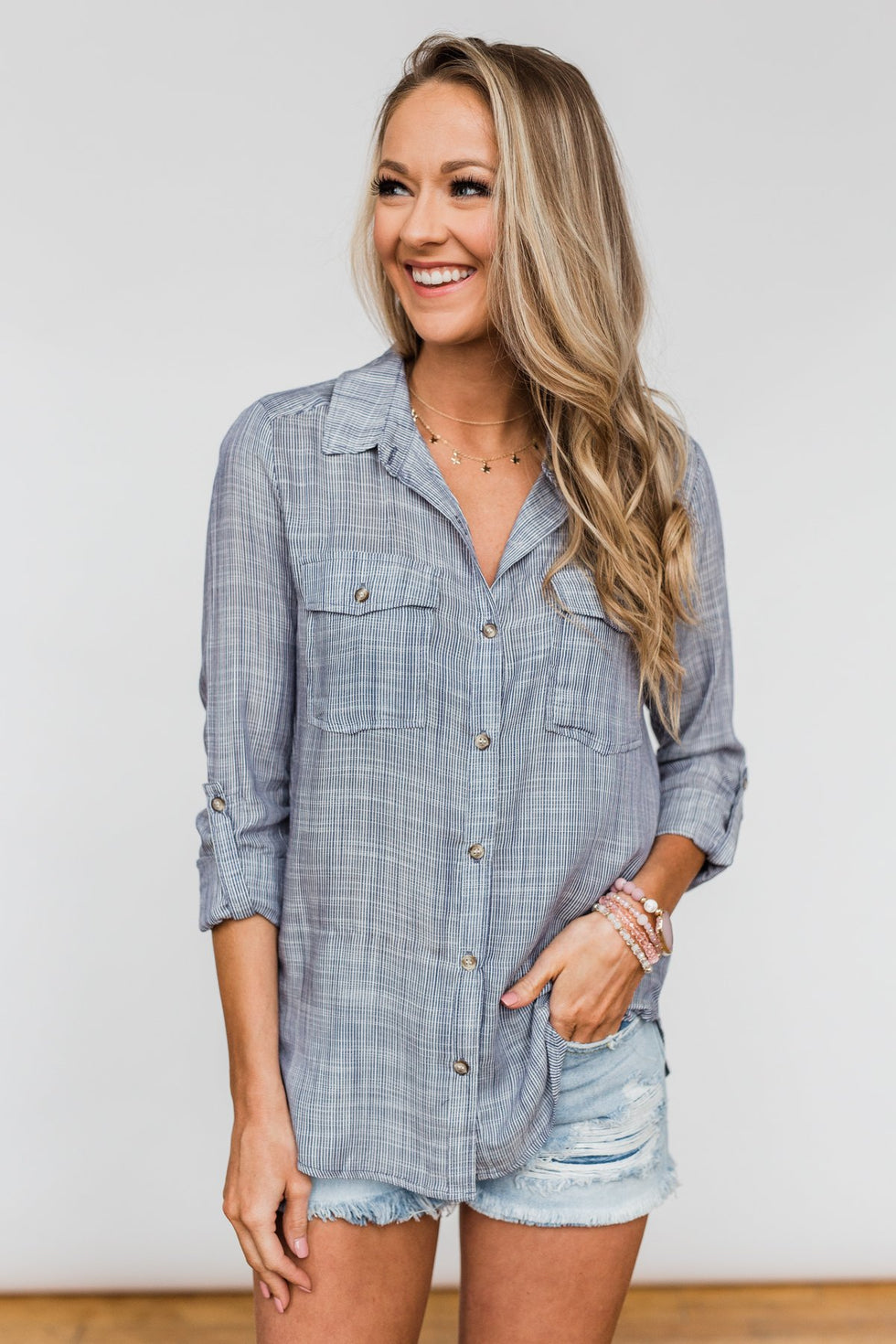 Let Me Adore You Button Down Top- Blue – The Pulse Boutique