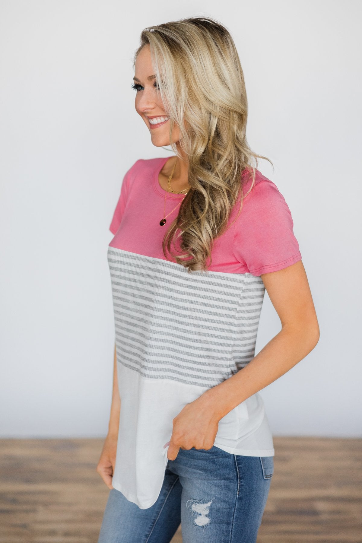 Timeless Beauty Colorblock Top- Pink – The Pulse Boutique