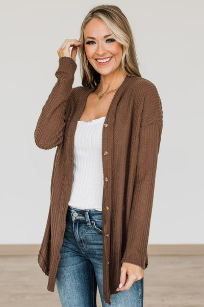 Campfire Cozy Waffle Knit Button Top- Brown – The Pulse Boutique