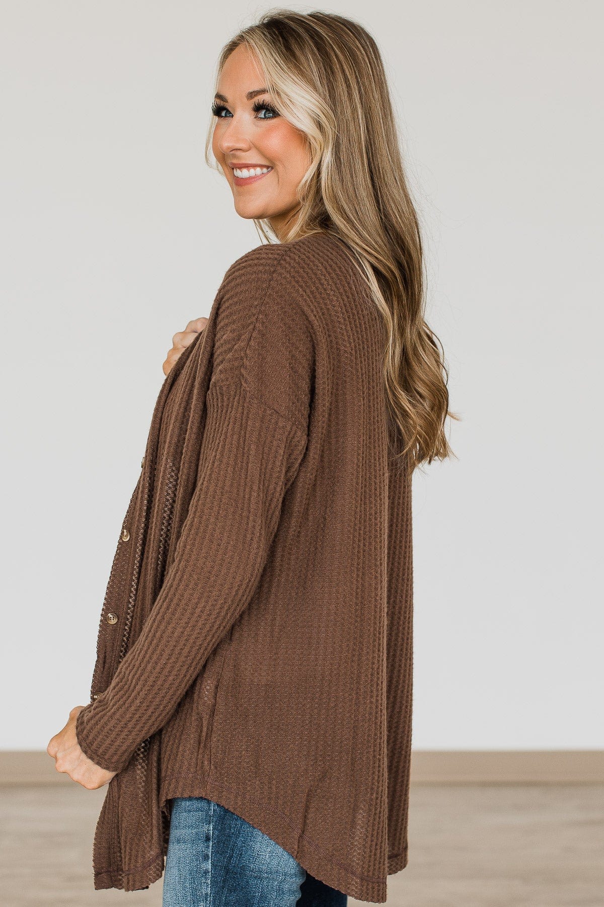 Campfire Cozy Waffle Knit Button Top- Brown – The Pulse Boutique