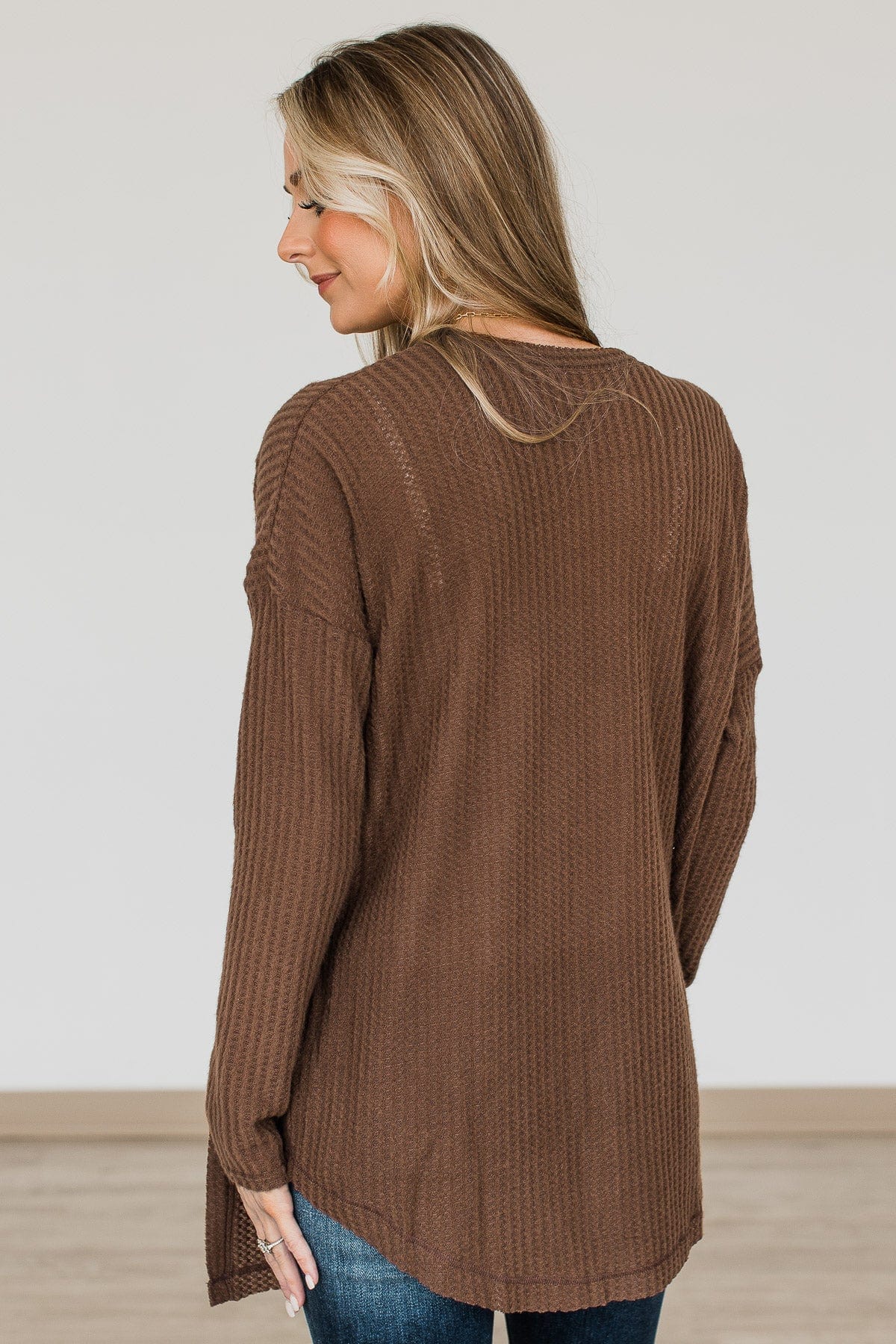Campfire Cozy Waffle Knit Button Top- Brown – The Pulse Boutique