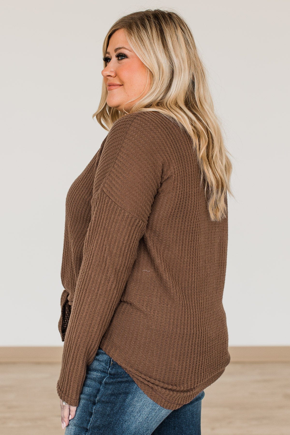 Campfire Cozy Waffle Knit Button Top- Brown – The Pulse Boutique