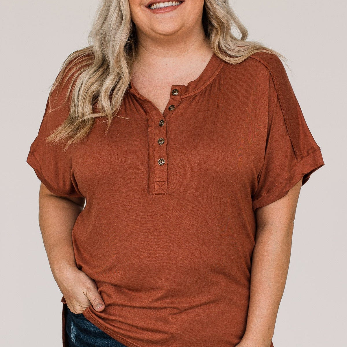 Caught You Looking Button Top- Rust – The Pulse Boutique