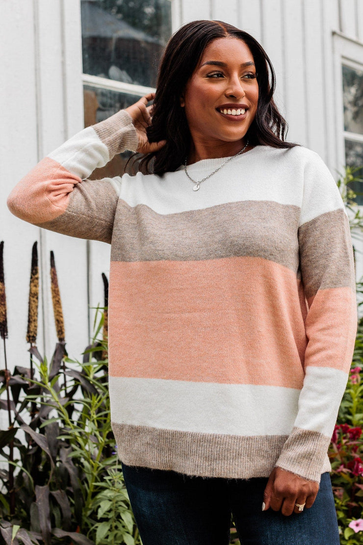 Unleash Your Shine Color Block Sweater- White, Mocha, & Pink – The ...