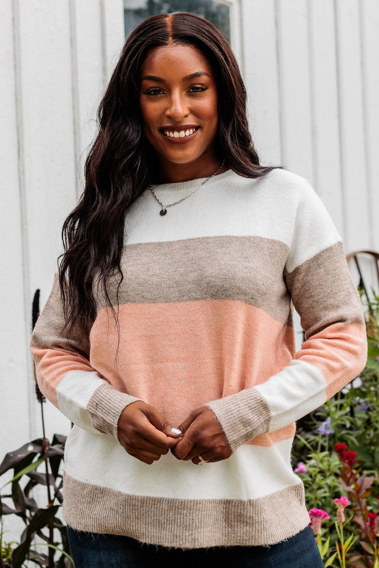 Unleash Your Shine Color Block Sweater- White, Mocha, & Pink – The ...