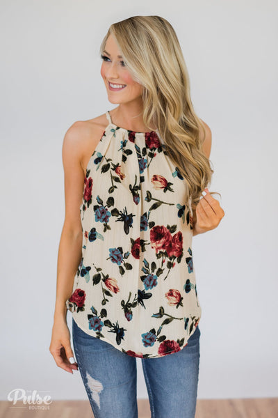 Floral Shimmer Halter Tank Top – The Pulse Boutique