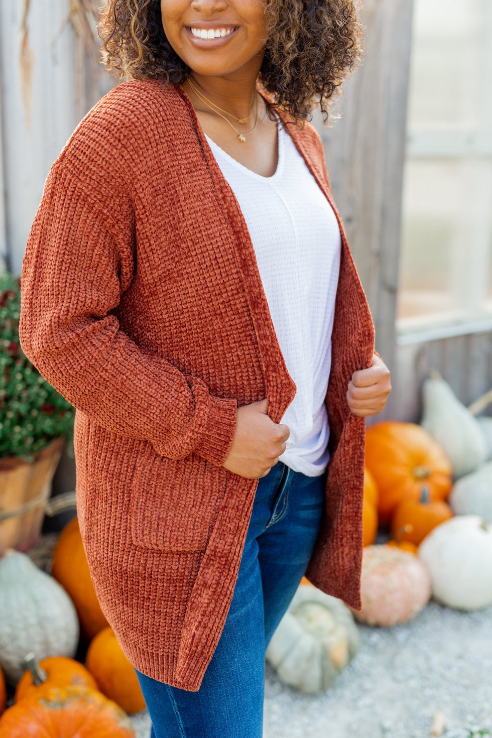 Have My Heart Velvet Chenille Cardigan- Rust – The Pulse Boutique