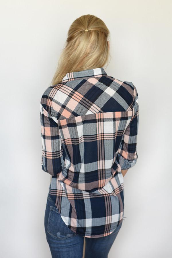 Blue & Peach Plaid Top – The Pulse Boutique