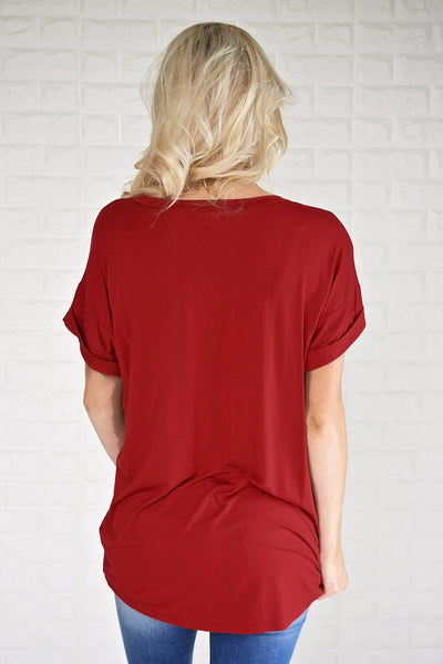 Red V-Neck Pocket Tee – The Pulse Boutique