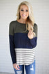 Long Sleeve Colorblock Top ~ Olive & Navy – The Pulse Boutique