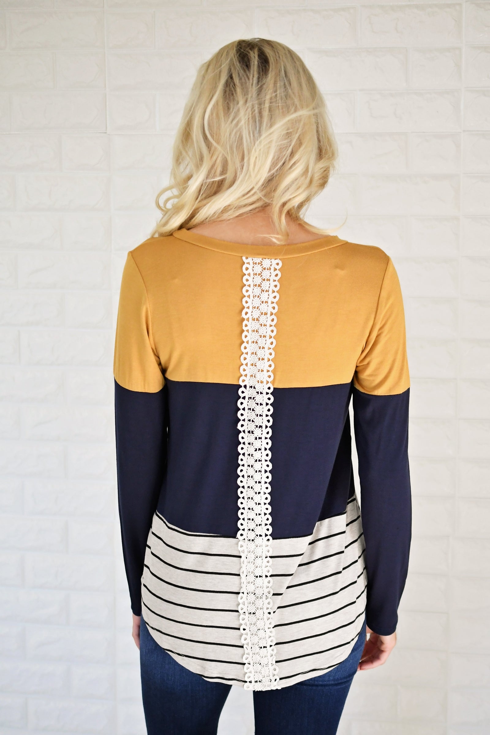 Long Sleeve Colorblock Top ~ Mustard & Navy – The Pulse Boutique