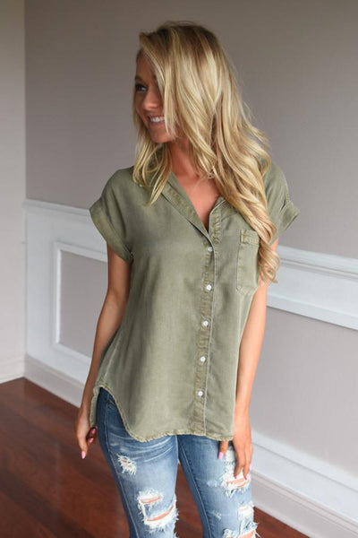 Just a Glance Olive Button Up Top – The Pulse Boutique
