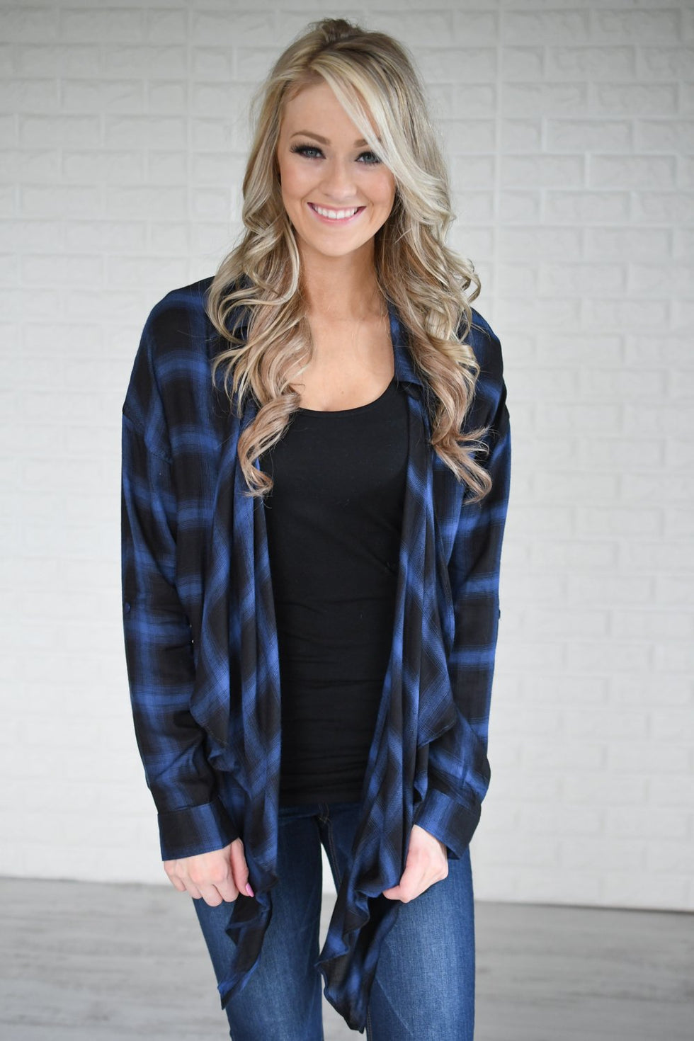 Blue & Black Checkered Plaid Cardigan – The Pulse Boutique
