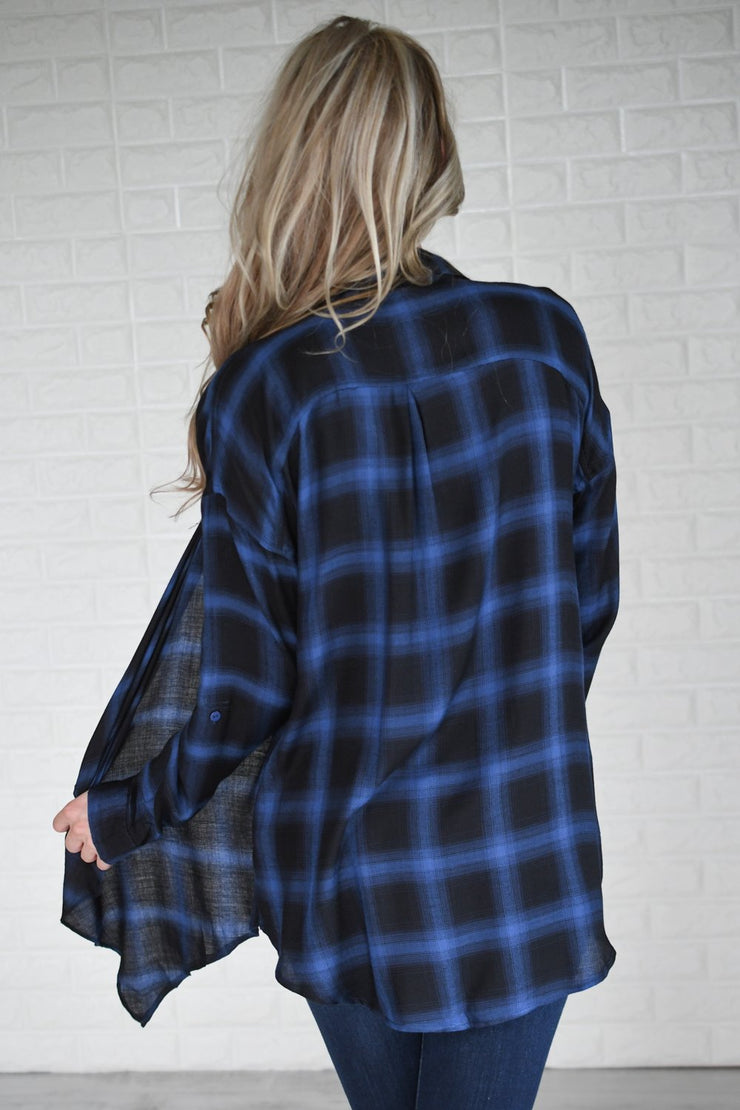 Blue & Black Checkered Plaid Cardigan – The Pulse Boutique