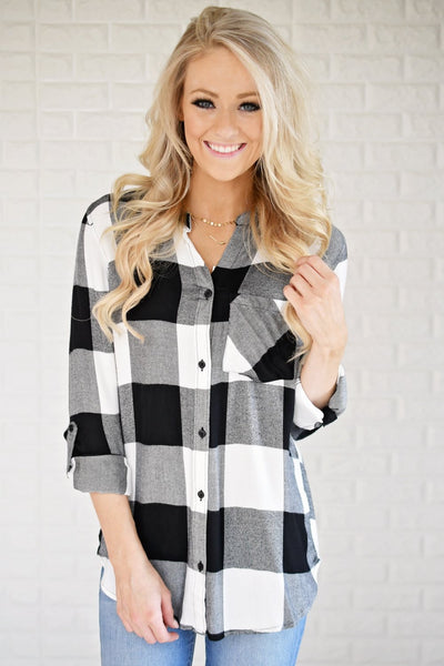 White & Black Plaid Button Up Top – The Pulse Boutique
