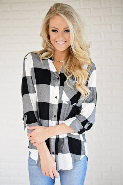 White & Black Plaid Button Up Top – The Pulse Boutique