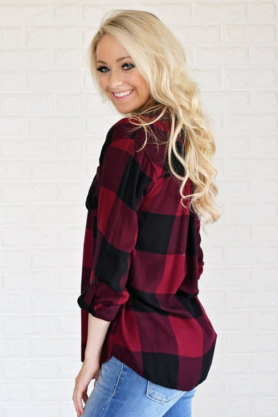 Burgundy & Black Plaid Button Up Top – The Pulse Boutique