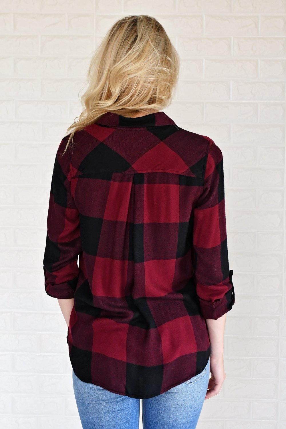 Burgundy & Black Plaid Button Up Top – The Pulse Boutique