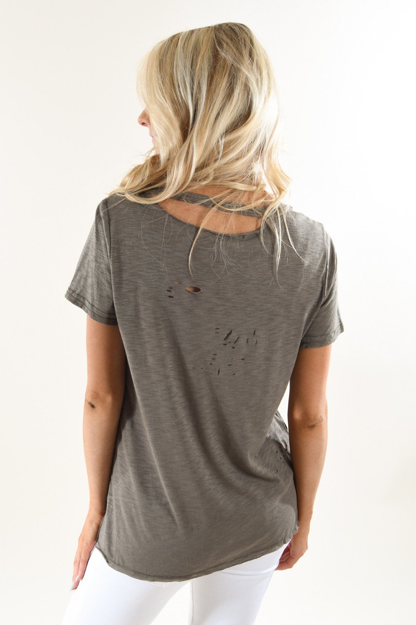 Army Green Holey Top – The Pulse Boutique