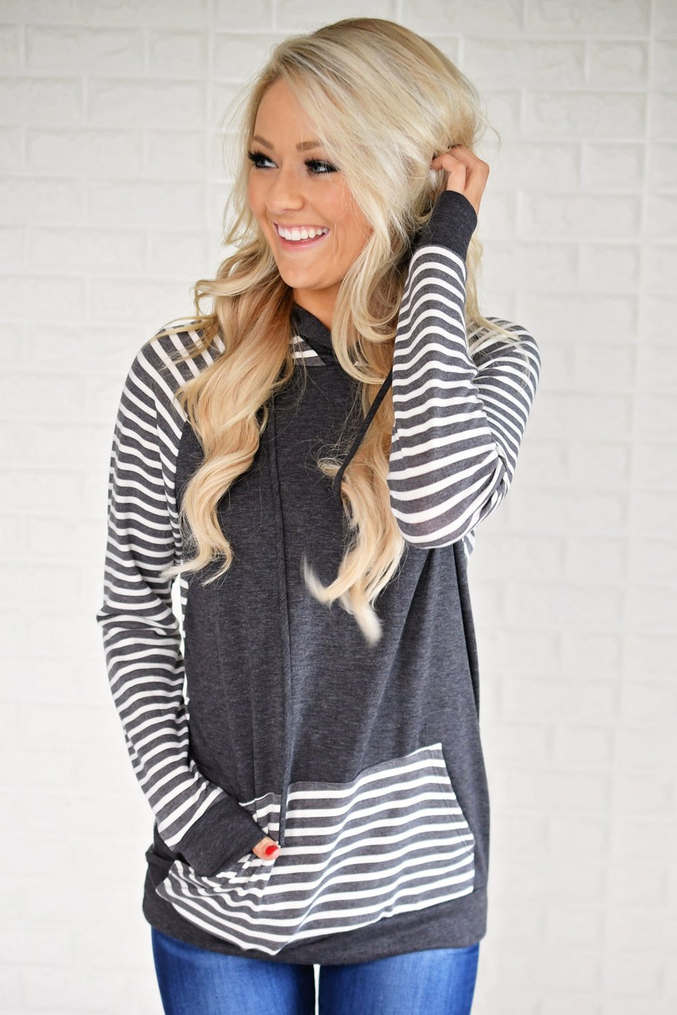 Double Hooded Striped Sweatshirt – The Pulse Boutique