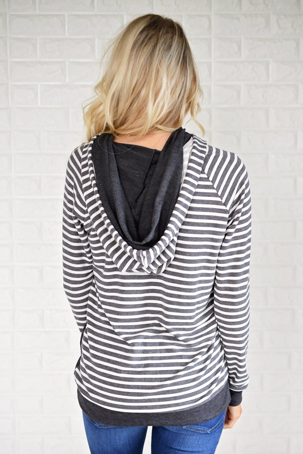 Double Hooded Striped Sweatshirt – The Pulse Boutique