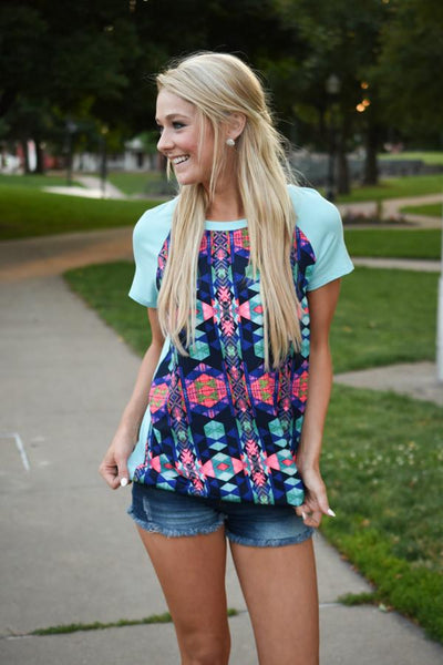 Neon Geo Print Top ~ Blue – The Pulse Boutique