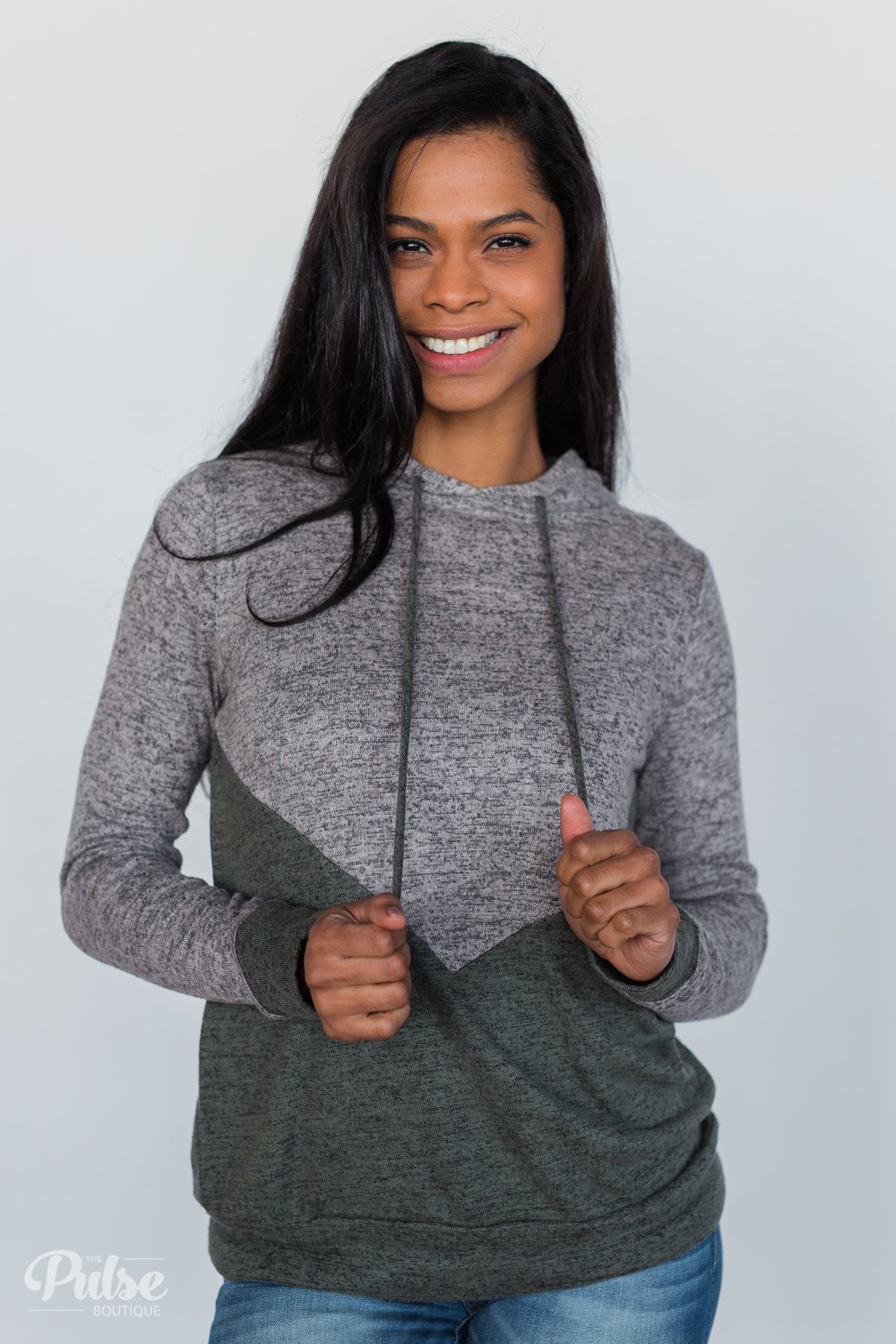 Rely on You Color Block Hoodie Heather Grey Olive