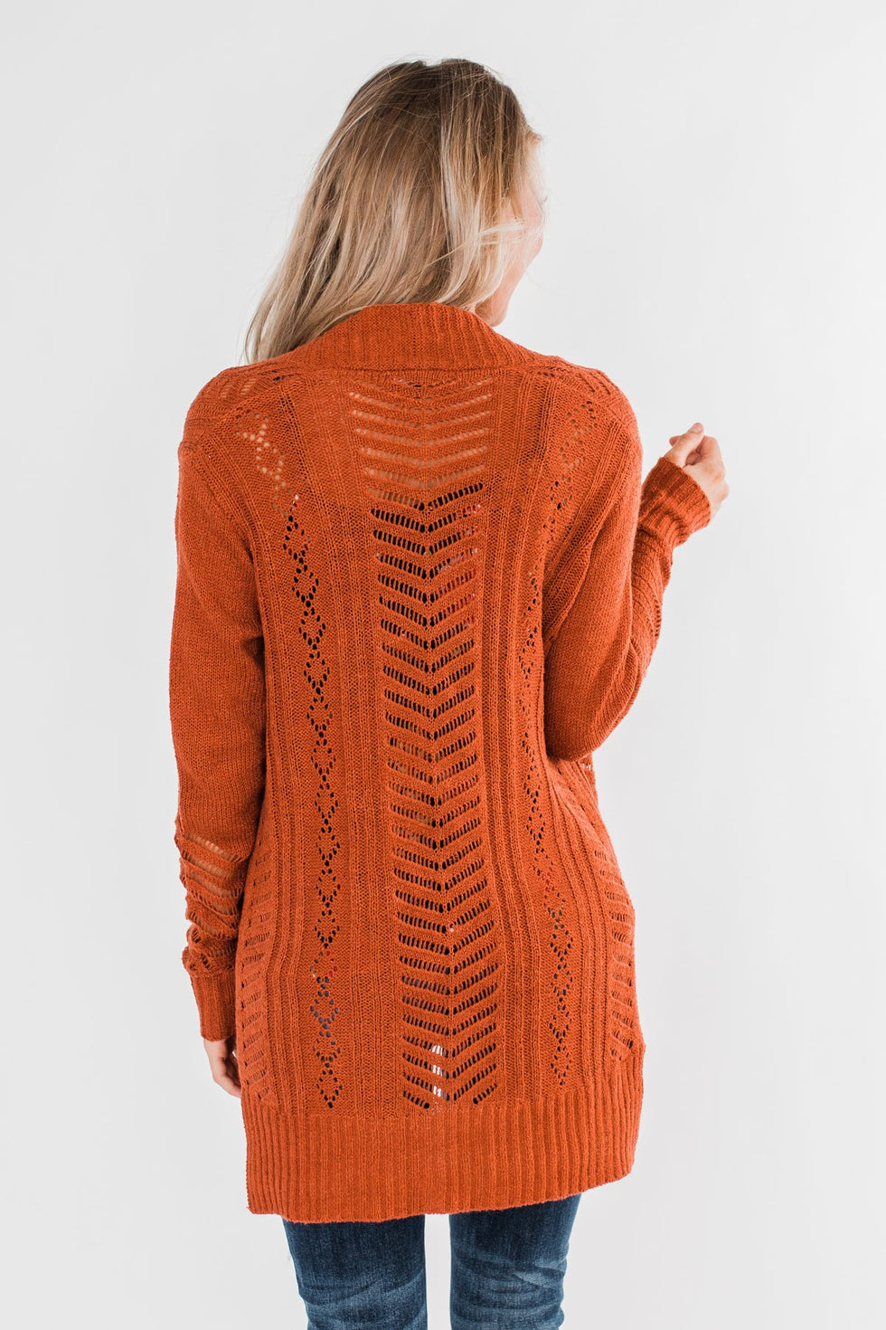 Open Front Pointelle Cardigan- Rust – The Pulse Boutique