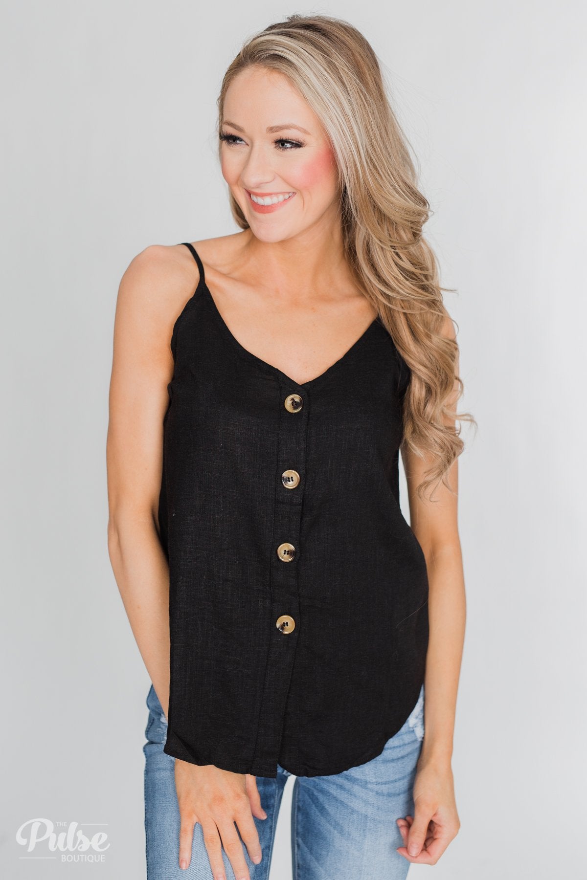 Right This Way Button Tank Top- Black – The Pulse Boutique