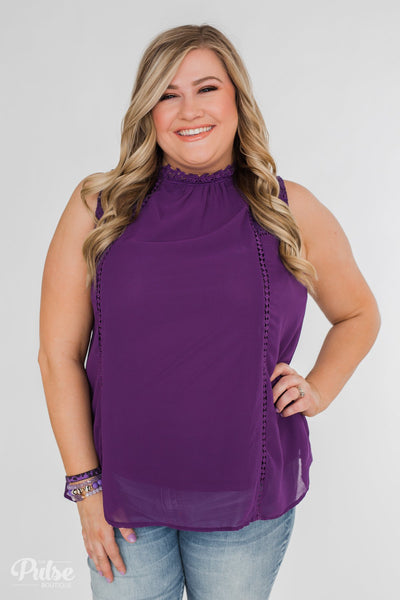 Detailed in Lace Tank Top- Deep Purple – The Pulse Boutique