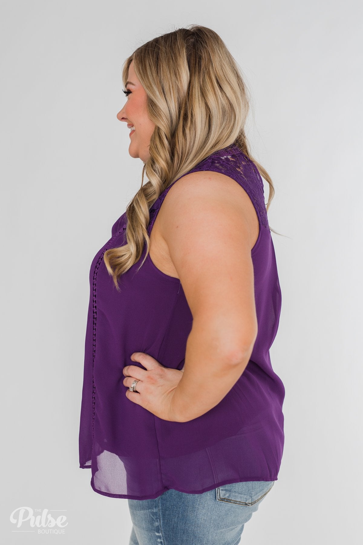 Detailed in Lace Tank Top- Deep Purple – The Pulse Boutique