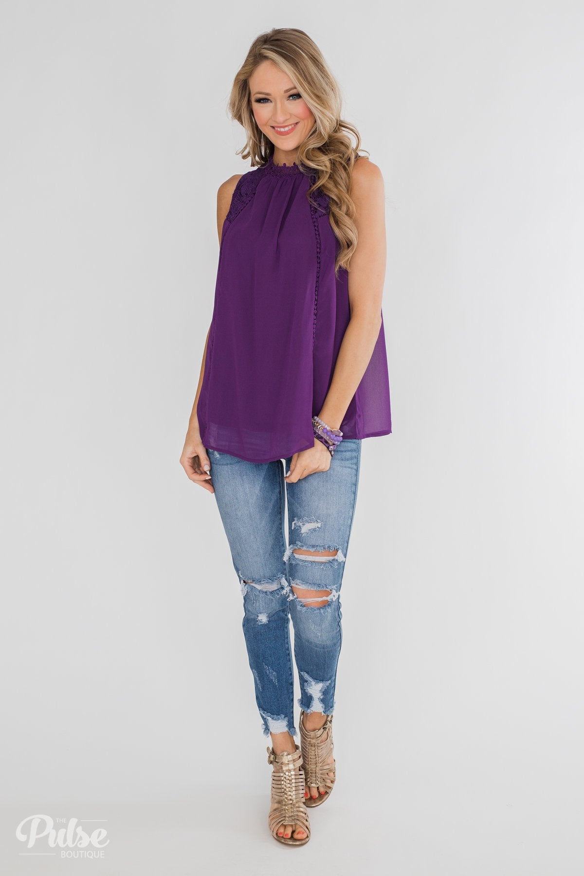 Detailed in Lace Tank Top- Deep Purple – The Pulse Boutique