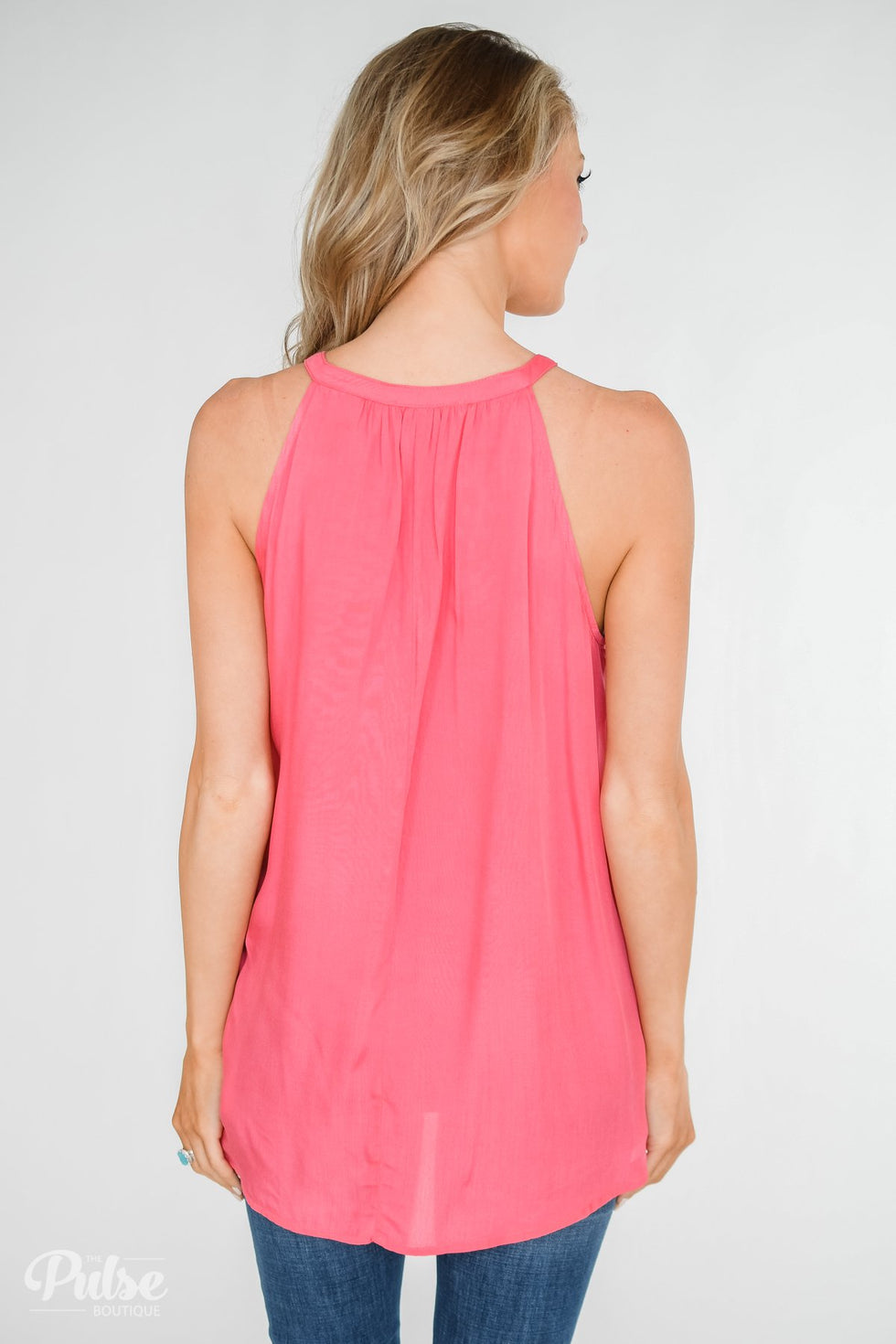Embroidered Floral Halter Tank Top- Pink – The Pulse Boutique