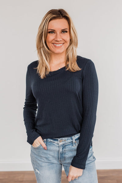 Call Me Soon Long Sleeve Top- Navy – The Pulse Boutique