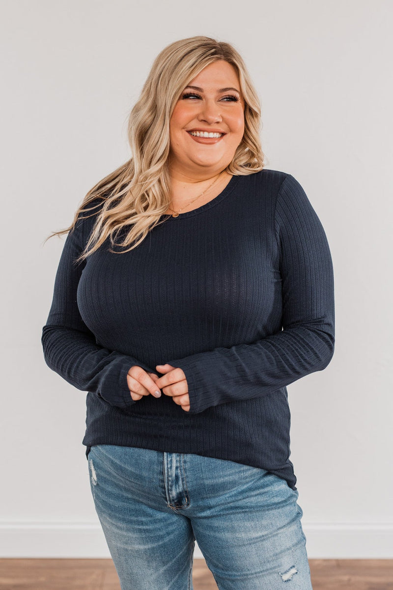 Call Me Soon Long Sleeve Top- Navy – The Pulse Boutique