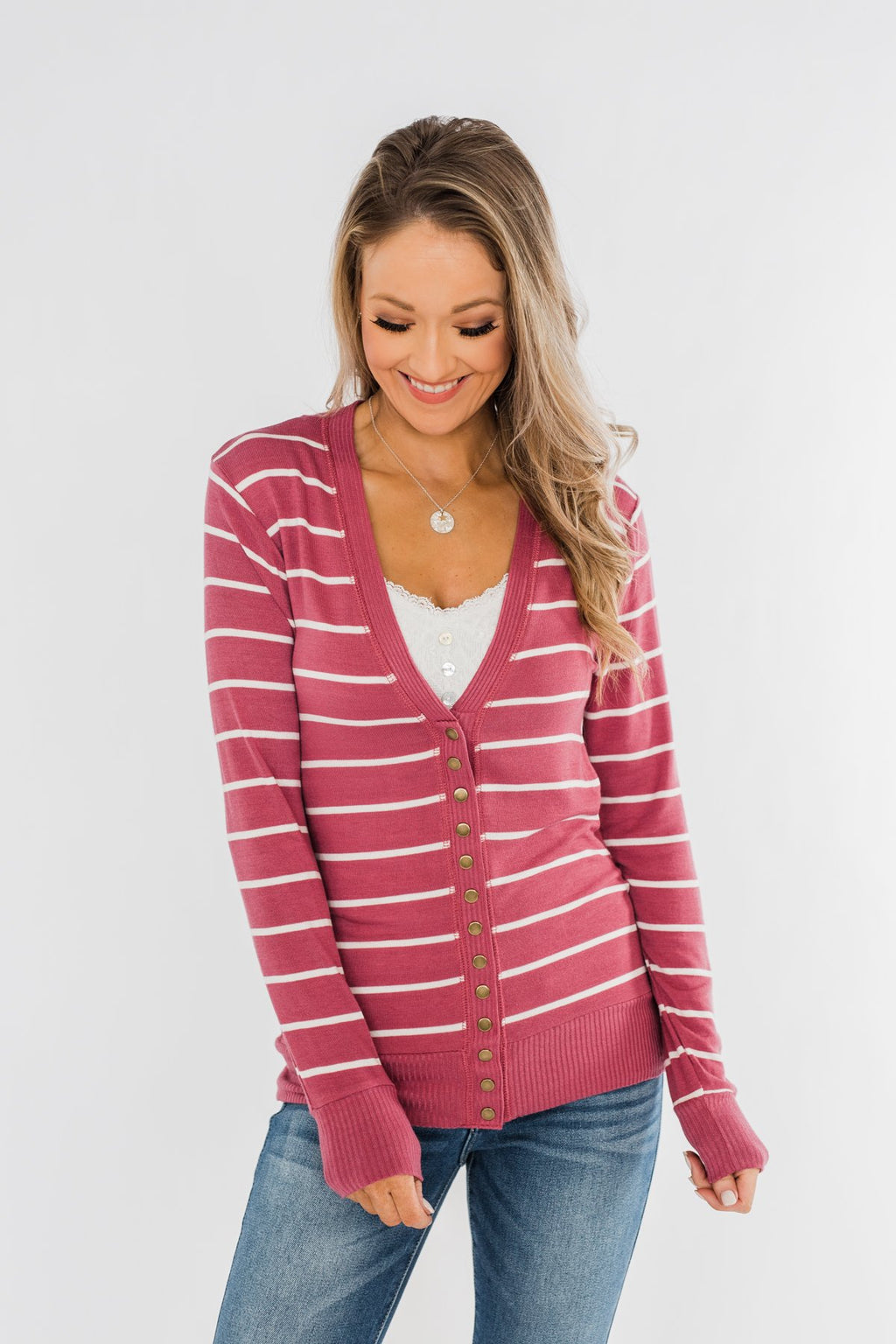 Everyday Striped Button Cardigan- Raspberry Pink – The Pulse Boutique