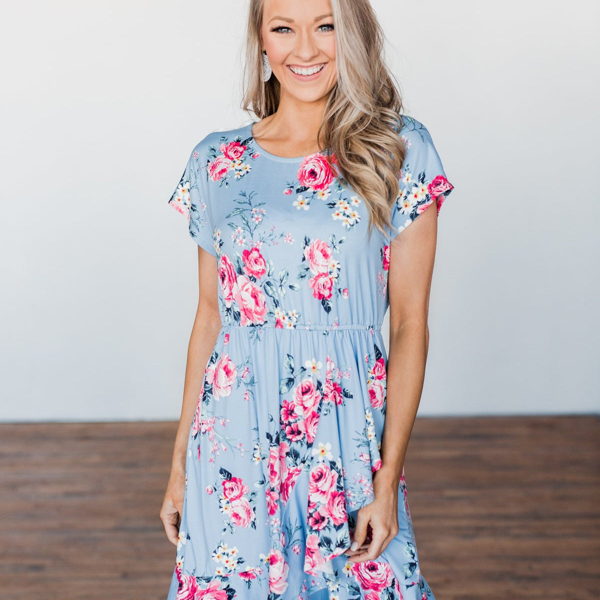 Enchanted Gardens Floral & Ruffle Dress- Baby Blue – The Pulse Boutique