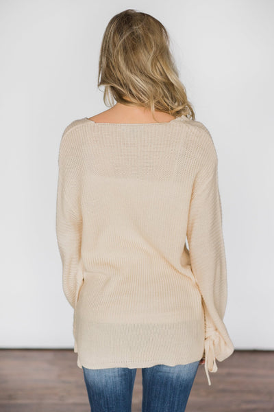 Cream Knit Sweater w/ Sleeve Detail – The Pulse Boutique