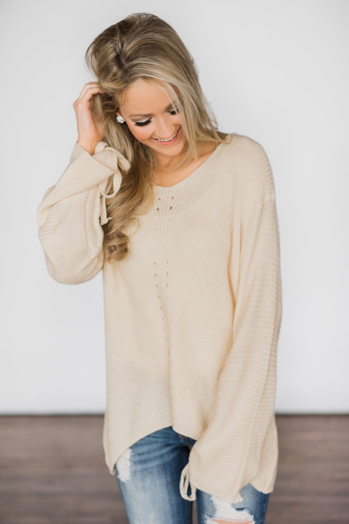 Cream Knit Sweater w/ Sleeve Detail – The Pulse Boutique
