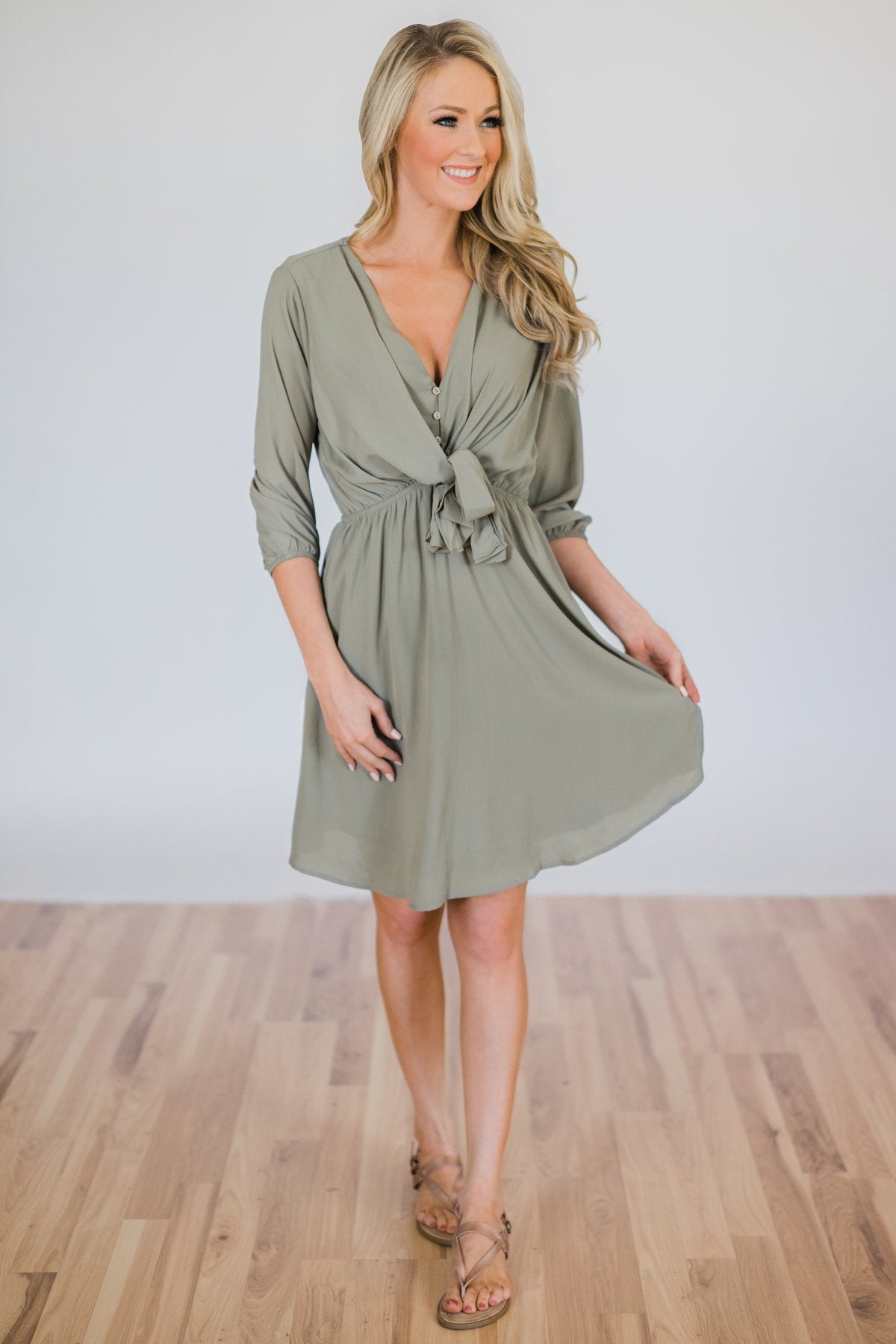 Calling Dibs Knot Dress- Sage Green – The Pulse Boutique