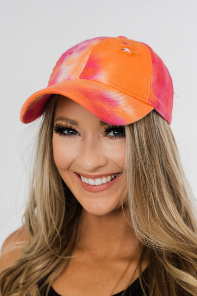 Tie Dye Distressed Ball Cap- Orange, Pink, & Red – The Pulse Boutique